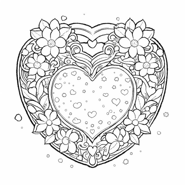 Download Intricate Heart Coloring Page with Flowers Coloring pages ...