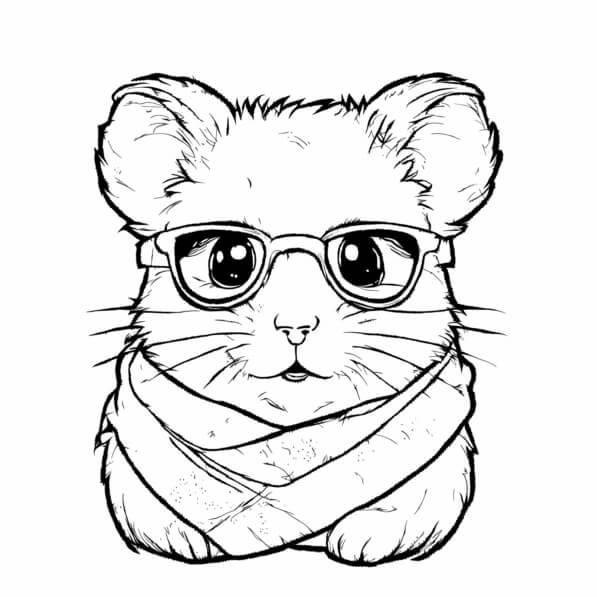 Descarga Hamster adorable con gafas y bufanda Páginas para colorear En ...