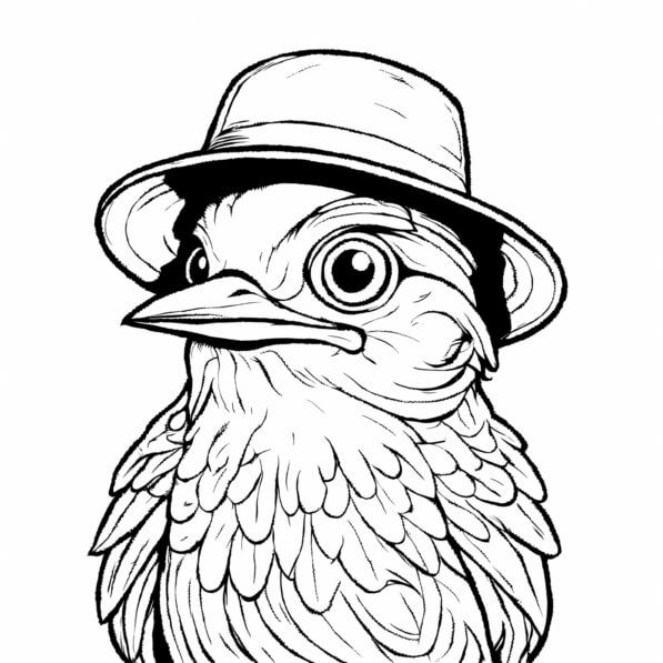 Download Whimsical Bird in a Hat Coloring pages Online - Creative Fabrica