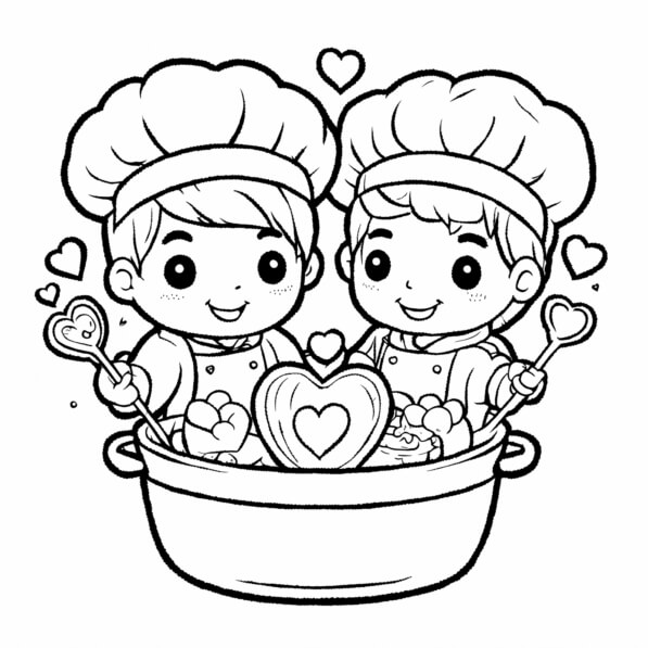 Download Cheerful Children Chefs Cooking Together Coloring pages Online ...