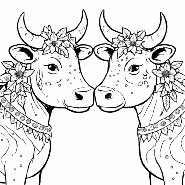 Download Artistic Illustration of Two Cows Coloring pages Online ...
