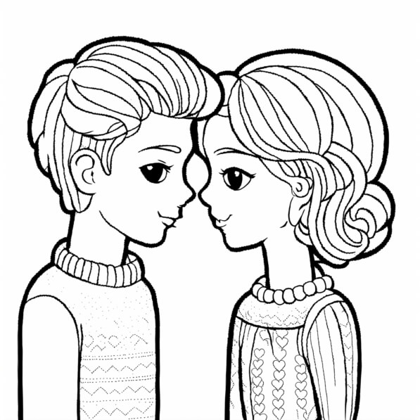 Download Line Drawing of a Boy and Girl Facing Each Other Coloring ...