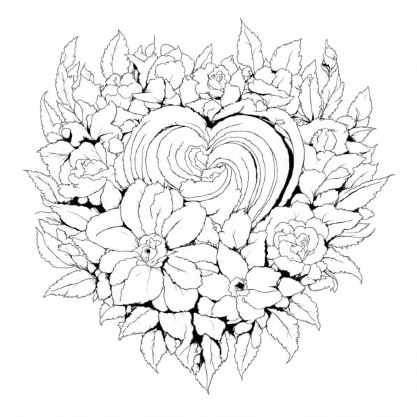 Download Intricate Heart and Floral Line Drawing Coloring pages Online ...