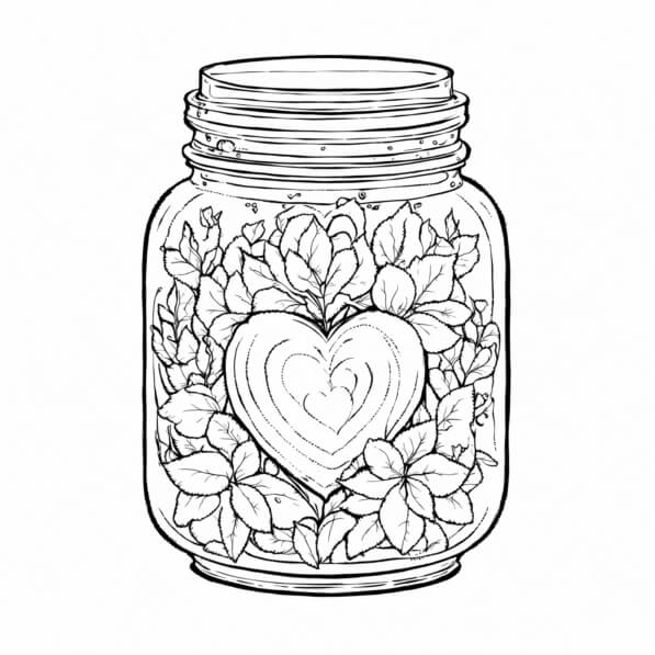 Download Heart in a Jar with Leaves Coloring pages Online - Creative ...