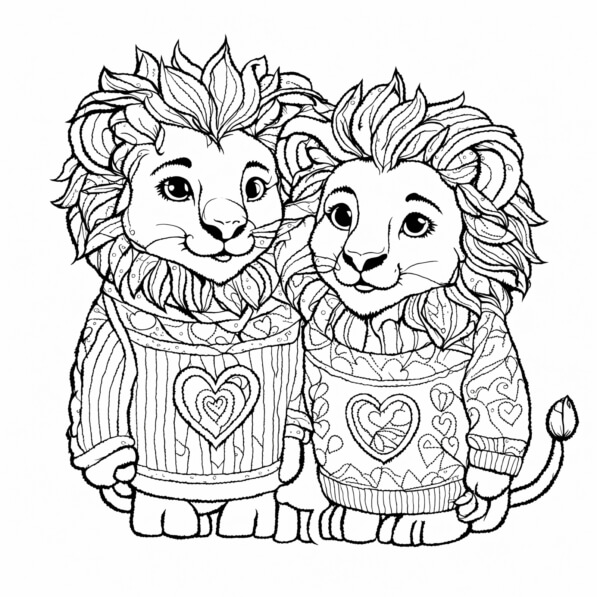 Download Cute Lion Cubs in Sweaters Coloring pages Online - Creative ...