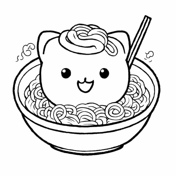 Download Cute Cat Noodle Character Coloring pages Online - Creative Fabrica