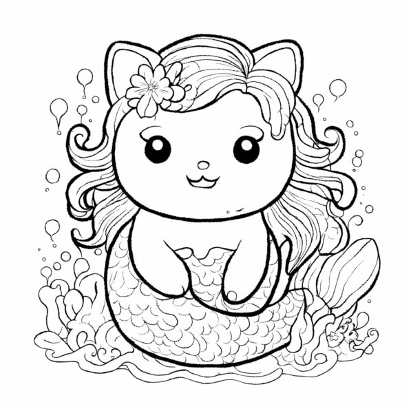 Download Cute Cat Mermaid Character Coloring Page Coloring pages Online ...
