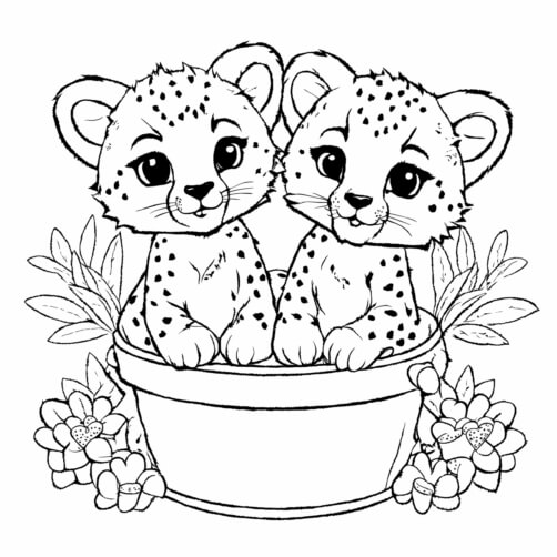 Download Two Leopard Cubs in a Flower Pot Coloring pages Online ...