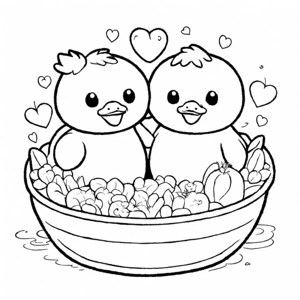 Descarga Patitos de dibujos animados lindos en un tazón con corazones ...