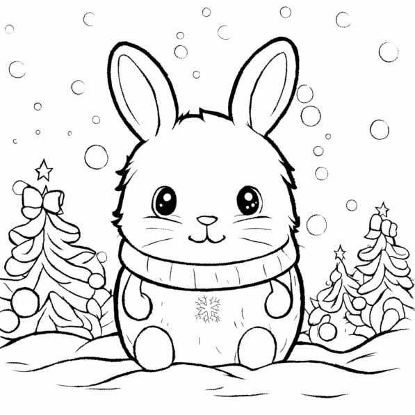 Download Cute Rabbit in Winter Holiday Scene Coloring pages Online ...