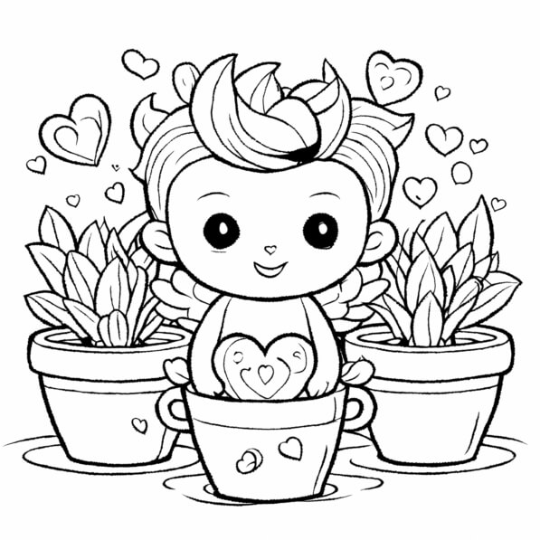 Baixe Personagem fofo com plantas e corações Colorir páginas - Creative ...