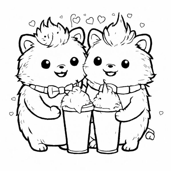 Download Two Cute Animals Enjoying Ice Cream Coloring pages Online ...