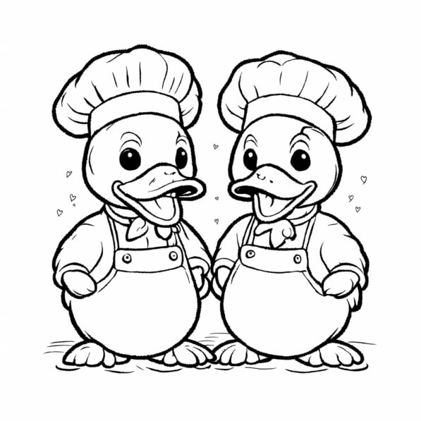 Download Cheerful Cartoon Ducks as Chefs Coloring pages Online ...