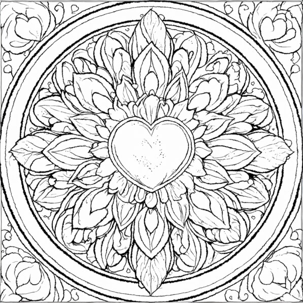 Download Intricate Mandala Design with Heart Center Coloring pages ...