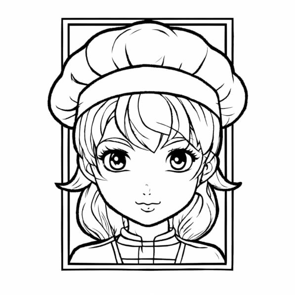 Download Line Drawing of a Young Female Chef Coloring pages Online ...