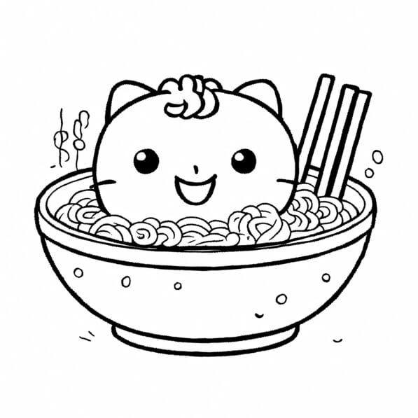 Download Cute Cat in a Bowl of Noodles Coloring pages Online - Creative ...