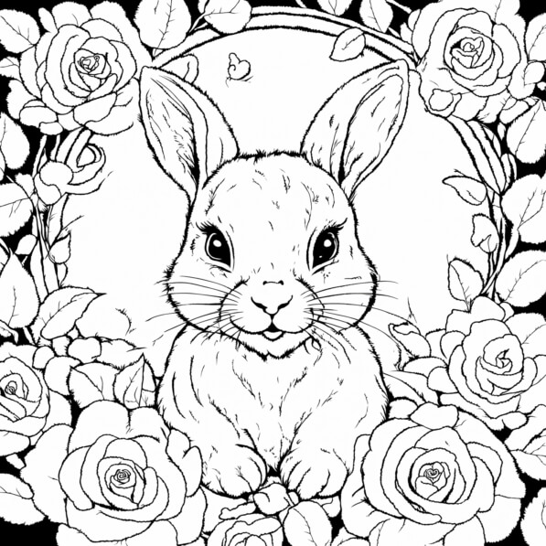 Download Charming Bunny Rabbit Surrounded by Roses Coloring pages ...