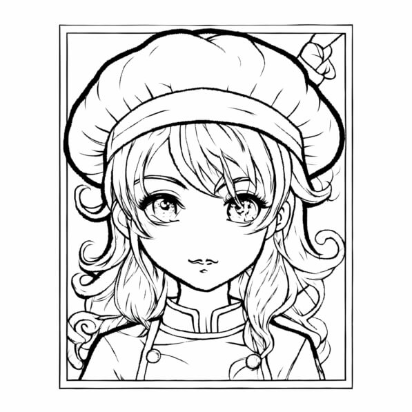 Download Anime Chef Girl Line Art Coloring pages Online - Creative Fabrica