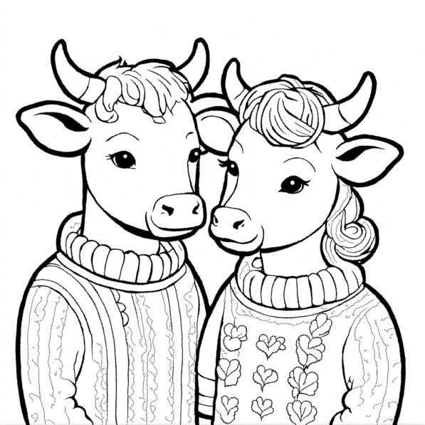 Download Two Cartoon Cows in Sweaters Coloring pages Online - Creative ...