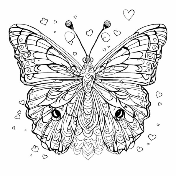 Download Intricate Butterfly Design with Hearts Coloring pages Online ...