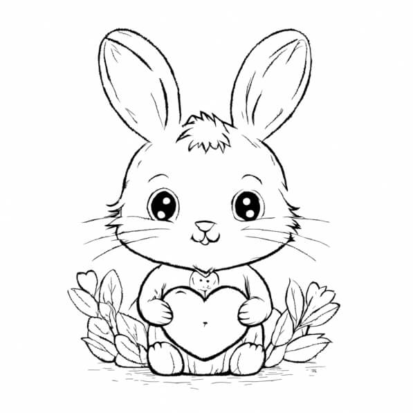Download Cute Bunny Holding a Heart Coloring pages Online - Creative ...
