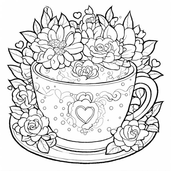 Download Floral Tea Cup Coloring Page Coloring pages Online - Creative ...