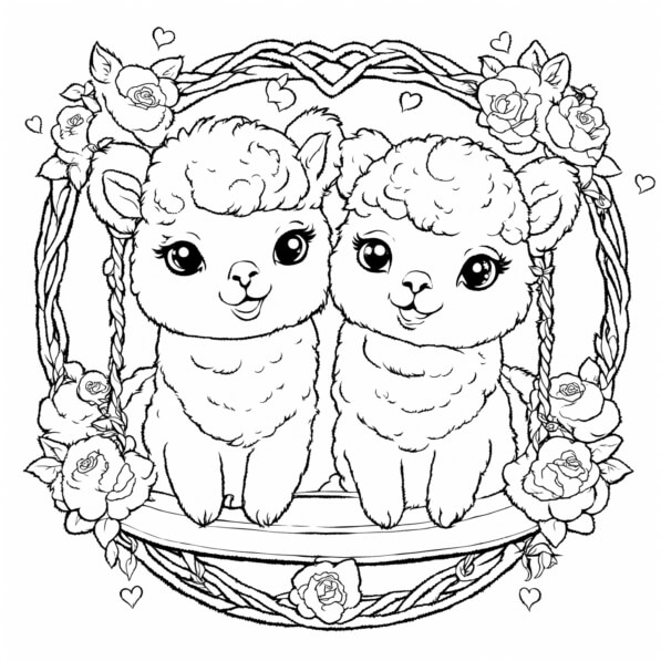 Descarga Dos llamas lindas en un columpio Páginas para colorear En ...