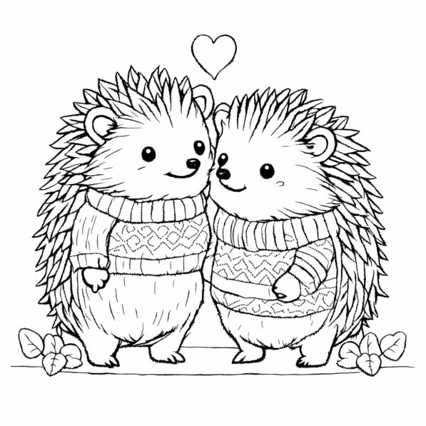 Download Cute Hedgehogs in Sweaters with Heart Coloring pages Online ...