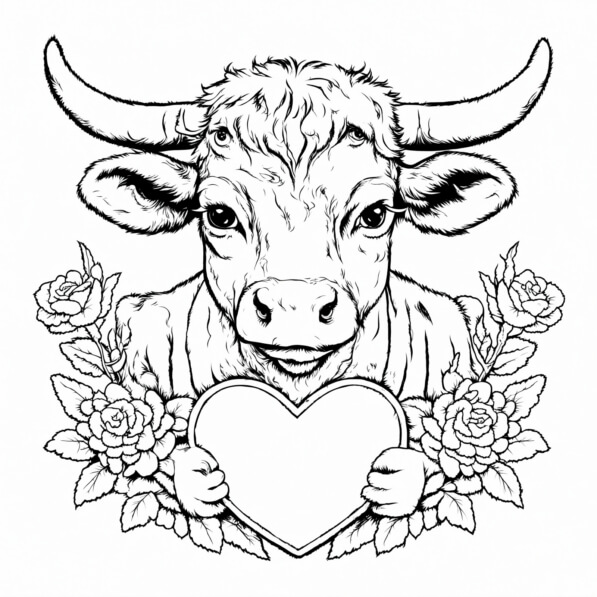 Descarga Vaca con Ilustración de Corazón y Flores Páginas para colorear ...