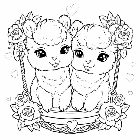 Descarga Dos Llamas Lindas en una Canasta con Flores Páginas para ...