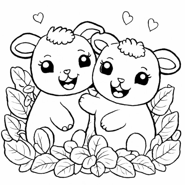 Download Two Cute Cartoon Lambs in a Playful Setting Coloring pages ...