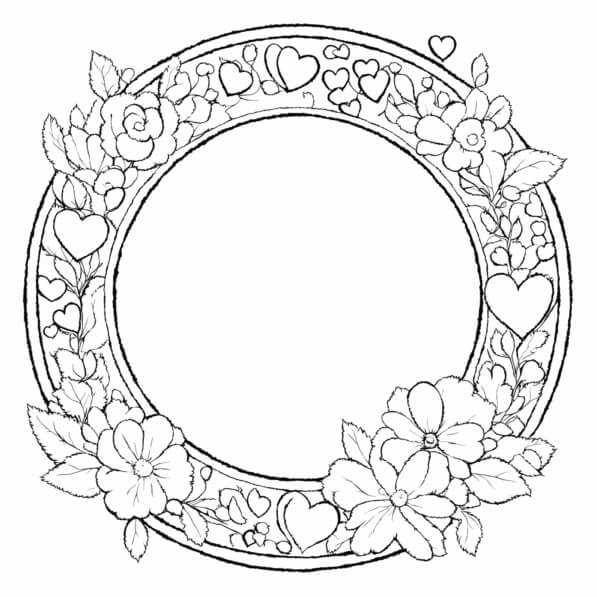 Download Floral Heart Frame Coloring pages Online - Creative Fabrica