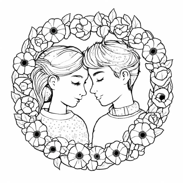 Download Intimate Moment Surrounded by Flowers Coloring pages Online ...