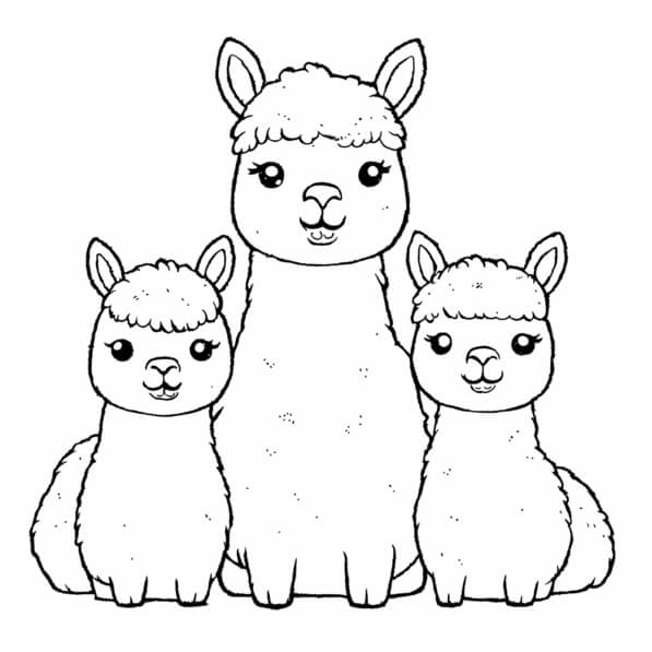 Download Three Cartoon Llamas Coloring pages Online - Creative Fabrica