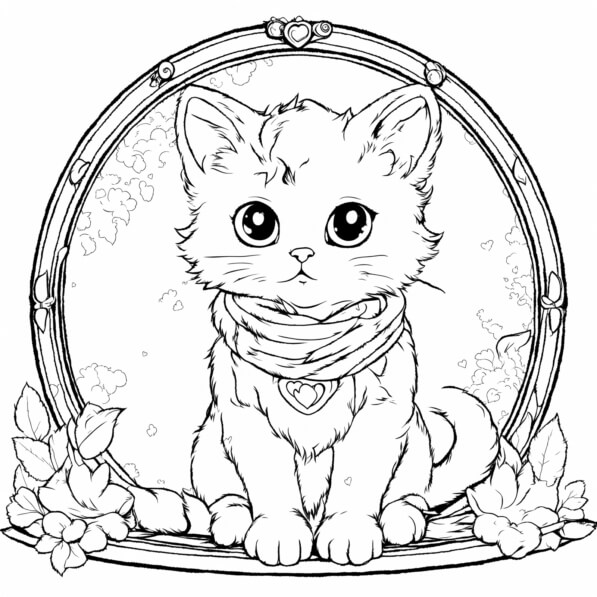 Download Cute Cat Illustration in Ornate Frame Coloring pages Online ...