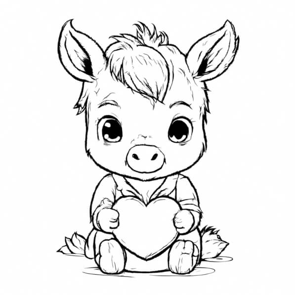 Download Cute Baby Donkey Holding a Heart Coloring pages Online ...