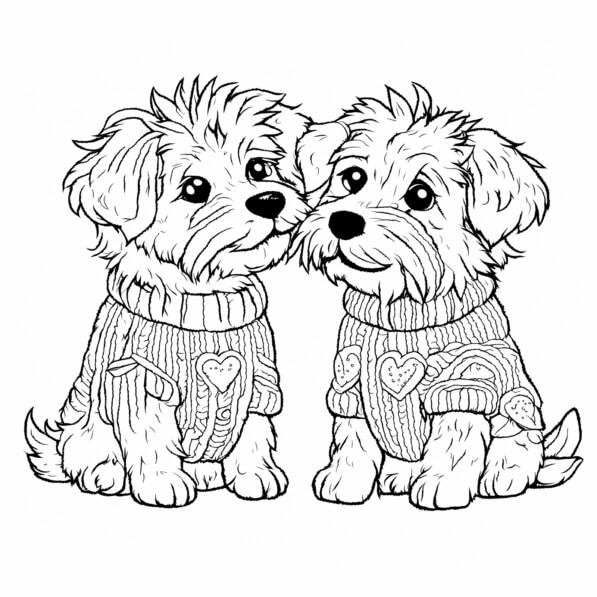 Download Two Cute Dogs in Sweaters Coloring pages Online - Creative Fabrica