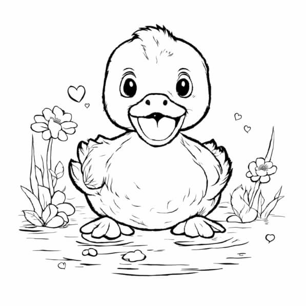 Download Happy Cartoon Duckling in a Puddle Coloring pages Online ...