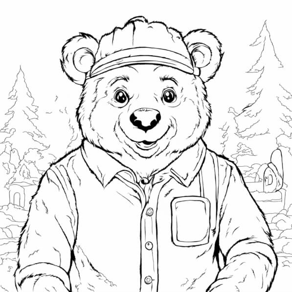 Download Friendly Bear Character in a Nature Setting Coloring pages ...