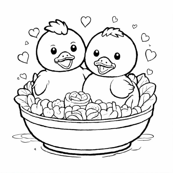 Descarga Dos patitos adorables en un tazón con corazones Páginas para ...