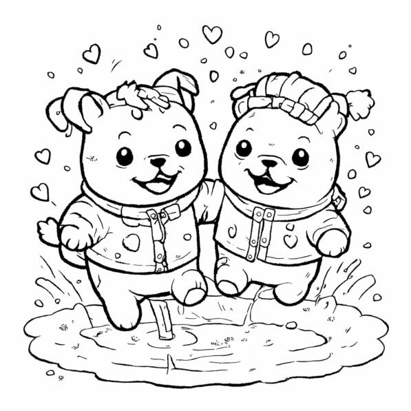 Download Two Cartoon Dogs Playing in Puddle Coloring pages Online ...