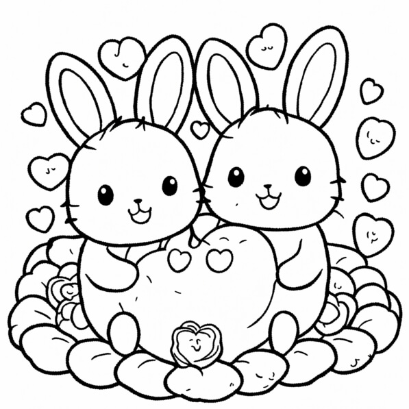 Download Cute Cartoon Rabbits Holding Heart Coloring pages Online ...
