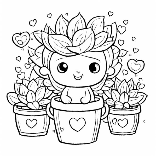 Baixe Personagem de Planta Fofo com Decoração de Coração Colorir ...