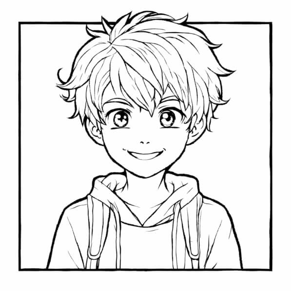 Download Line Drawing of a Smiling Boy Coloring pages Online - Creative ...