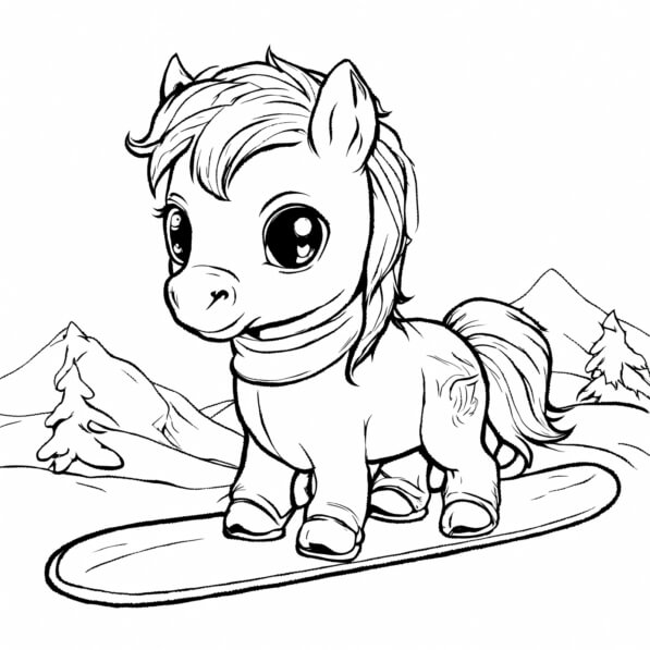 Download Cute Cartoon Pony Snowboarding Coloring pages Online ...
