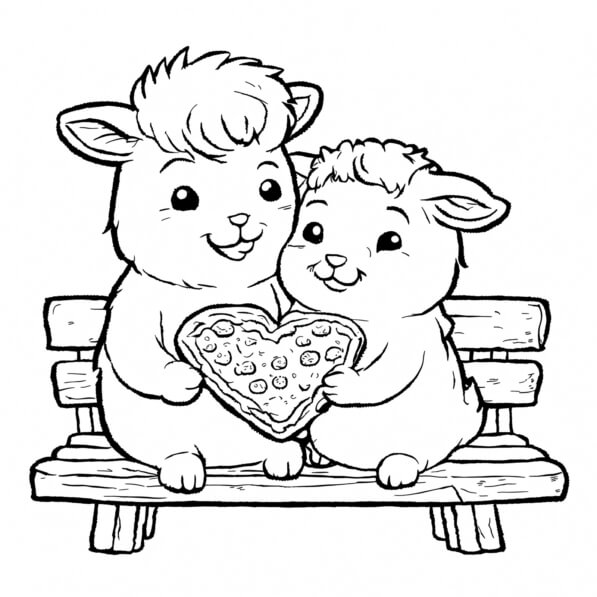 Download Two Cartoon Rabbits Sharing Heart-Shaped Pizza Coloring pages ...