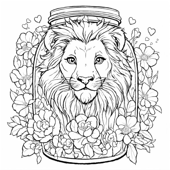 Descarga León encerrado en un tarro rodeado de flores Páginas para ...