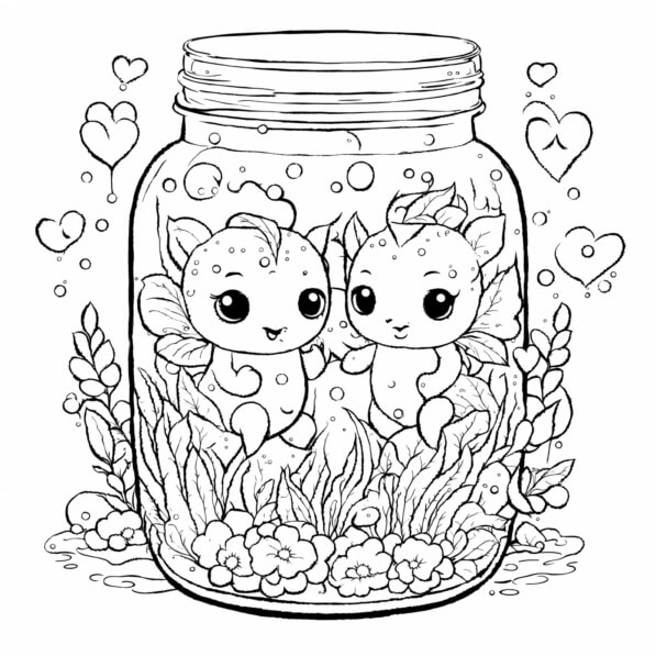 Download Cute Fish in a Jar Illustration Coloring pages Online ...