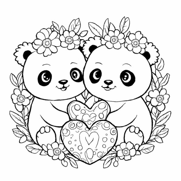 Scarica Due panda che tengono un cuore Pagine da colorare Online ...