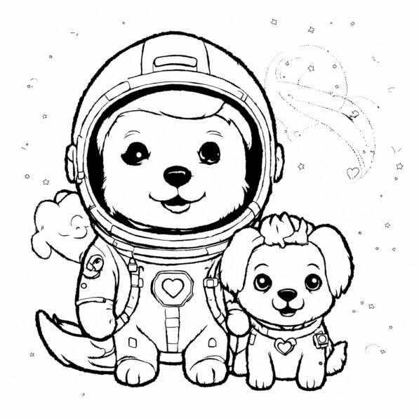 Download Cute Cartoon Puppies in Space Coloring pages Online - Creative ...
